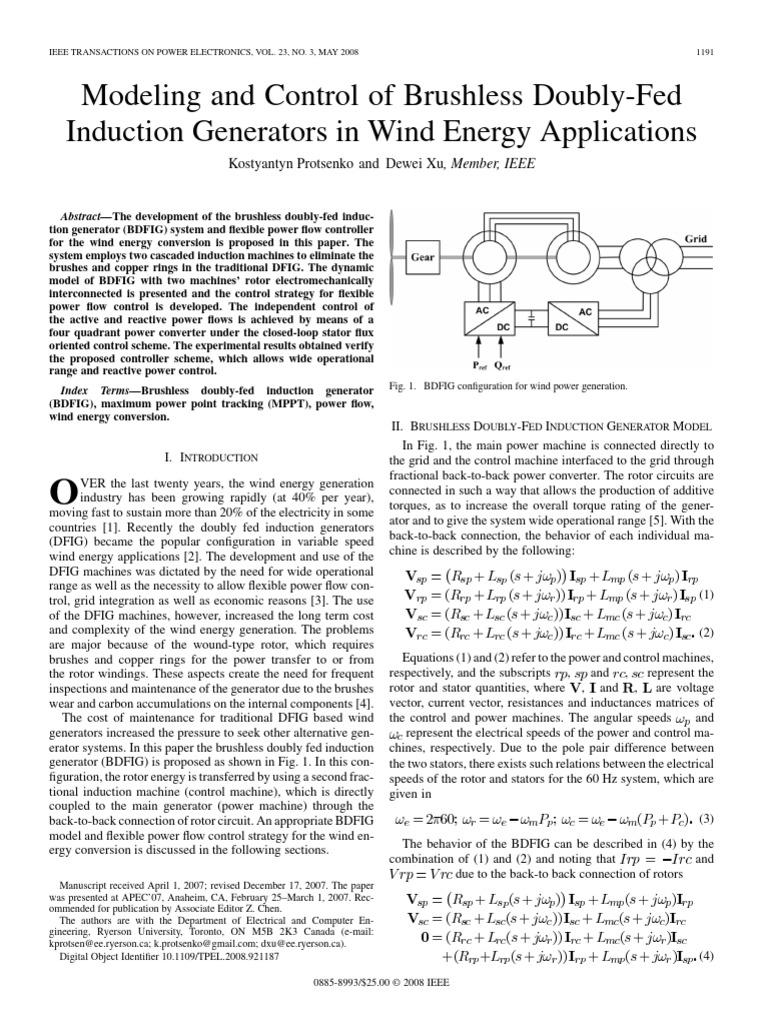 Modeling and Control of Brushless Doubly-Fed Induction Generators in ...