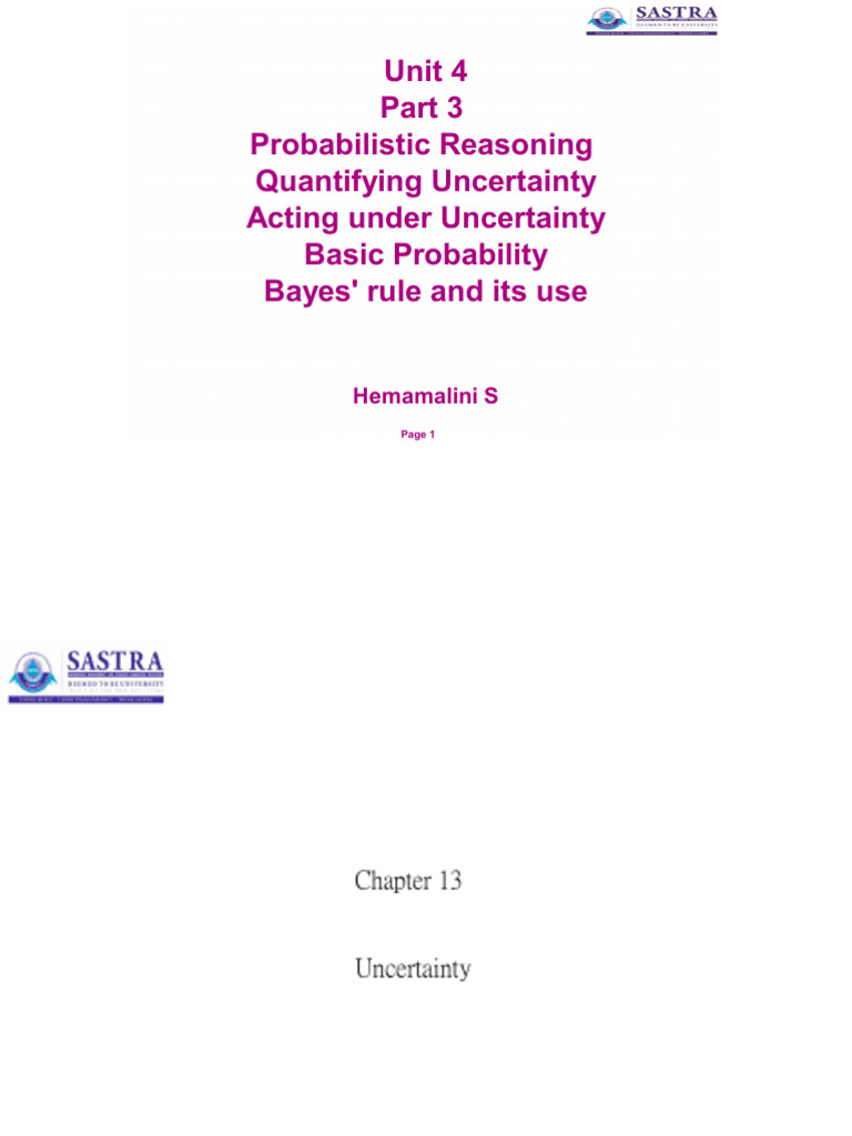 AI - Unit 4 - Part 3 - Uncertainty - Probabilty Basics - Bayes Rule | PDF | Decision Theory ...