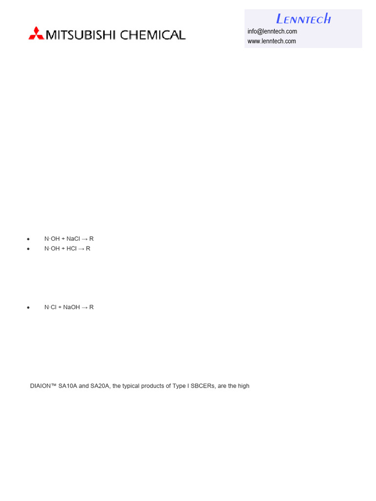 Mitsubishi DIAION SA Anion Exchange Resins L | PDF | Hydroxide | Acid