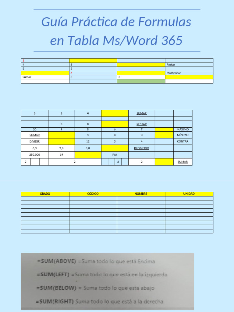 Guía Práctica de Formulas en Tabla 1 | PDF