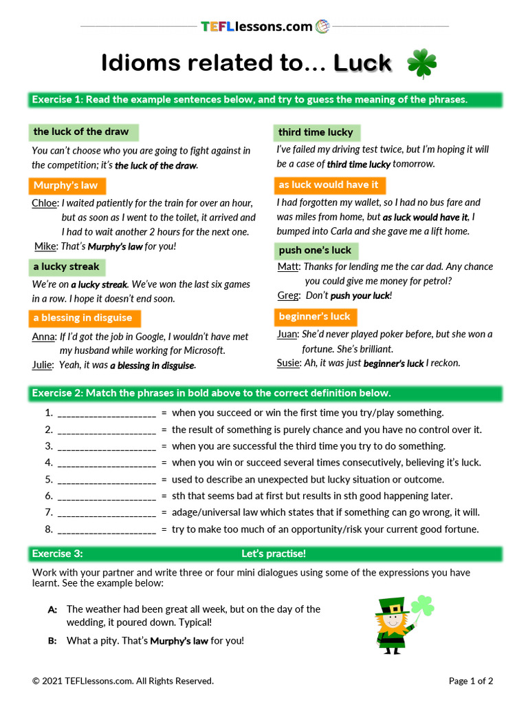 Luck-Related Idioms for ESL Learners | PDF | Luck