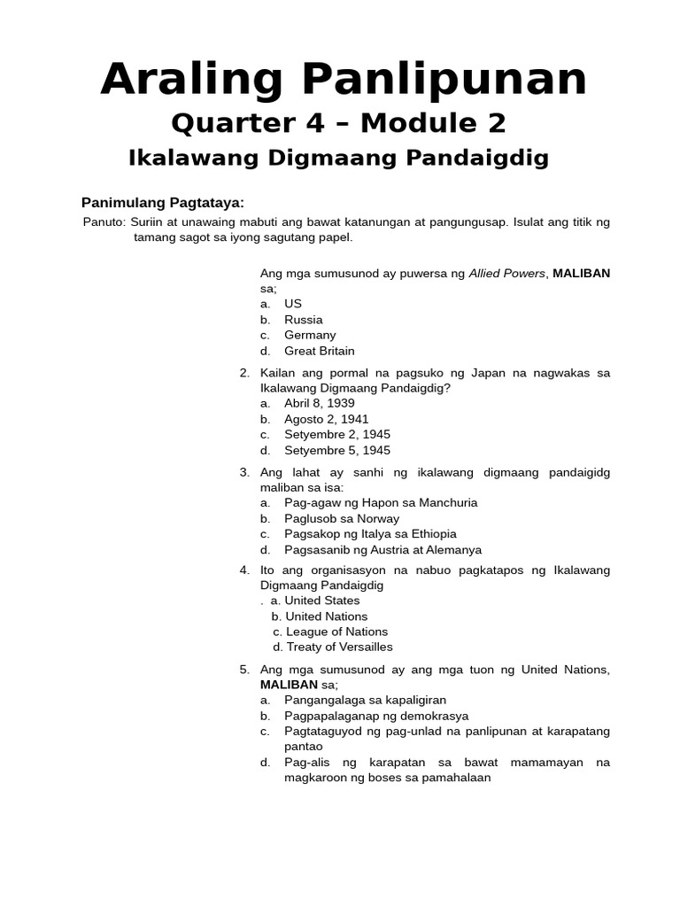 AralingPanlipunan8 Q4 Mod2 Ikalawang-Digmaang-Pandaigdig-V5 | PDF