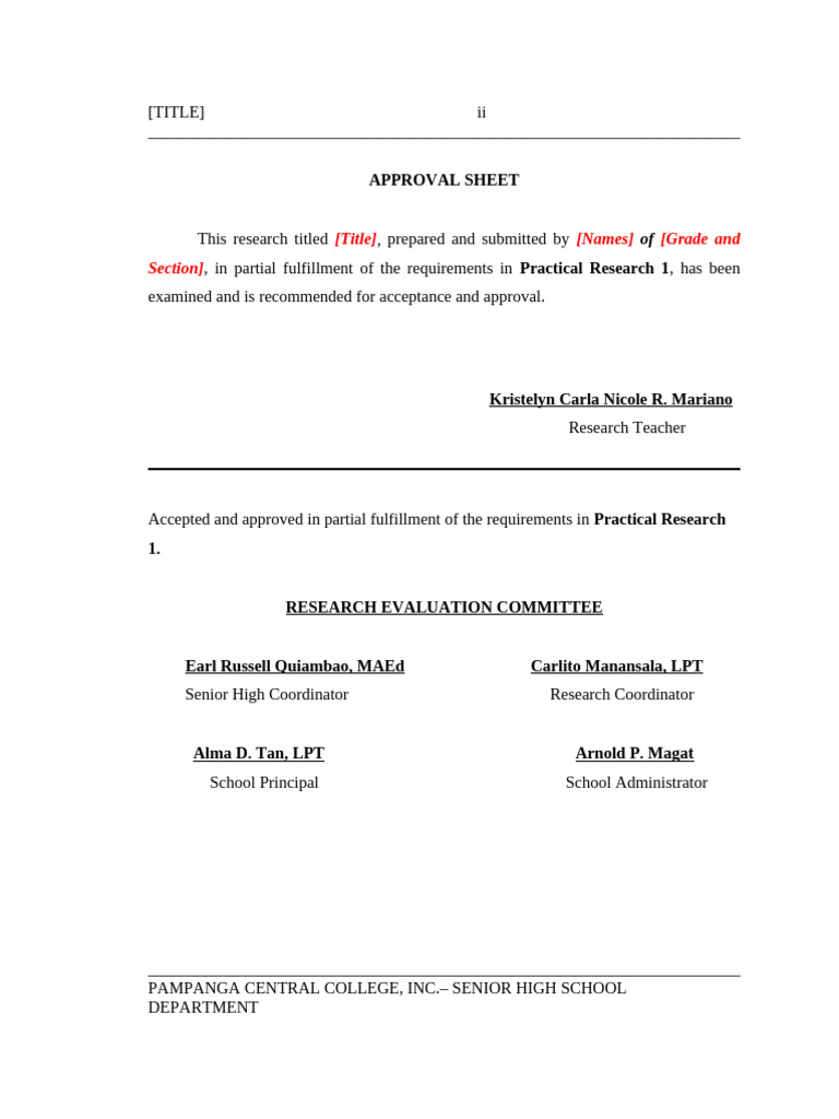 2 Preliminary Pages Template Format | PDF
