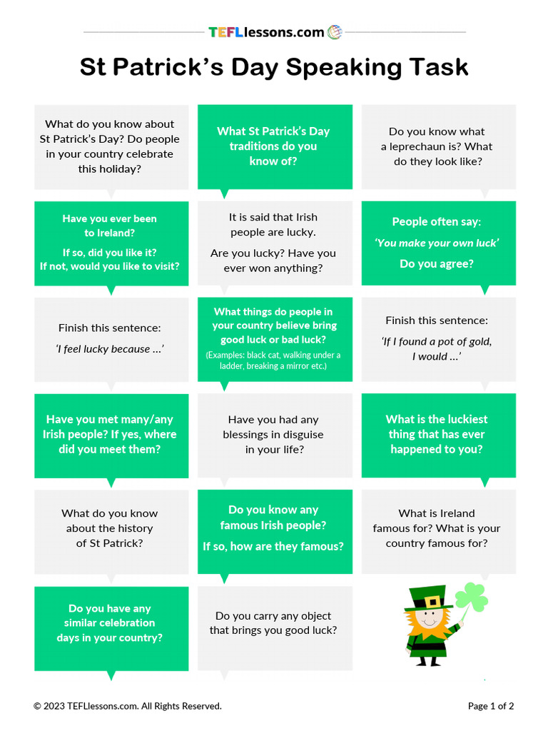 St. Patrick's Day Speaking Activities | PDF