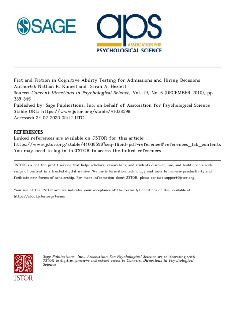 Kuncel-FactFictionCognitive-2010 | PDF | Sat | Standardized Tests