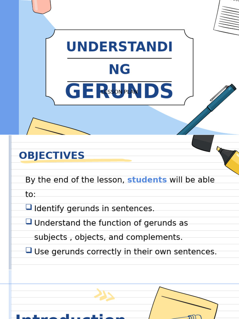 Lesson Plan On Gerunds | PDF | Subject (Grammar) | Verb