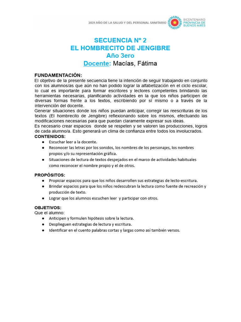 Actividades sobre El Hombrecito de Jengibre | PDF