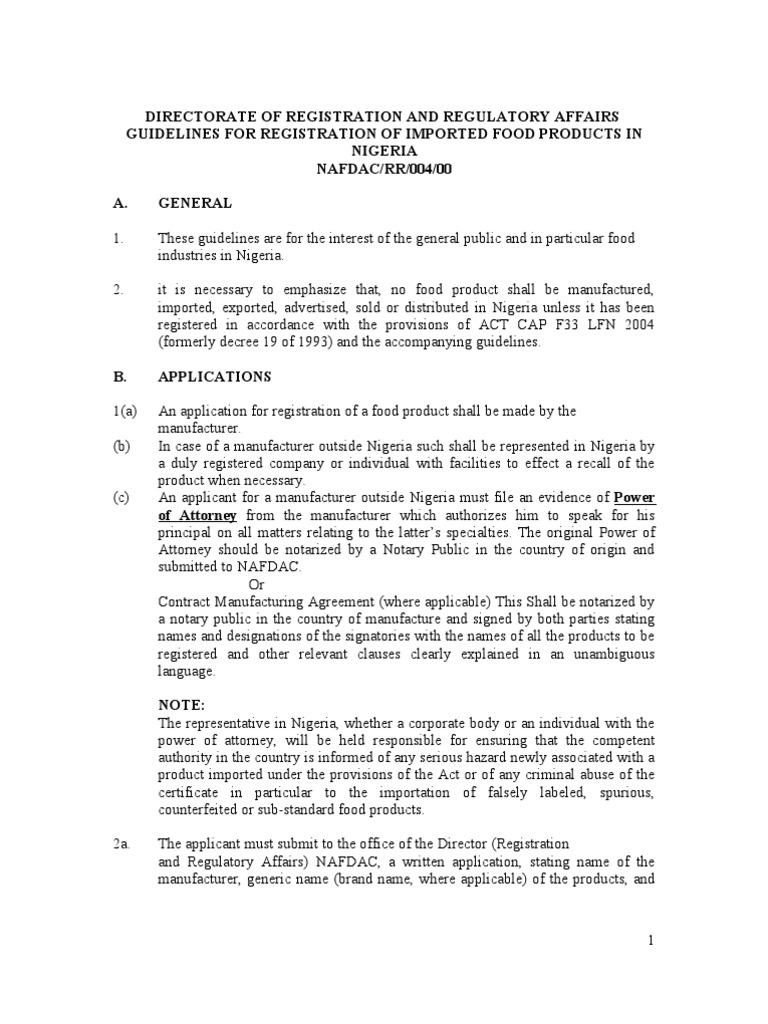 NAFDAC Guidelines for Food Registration | PDF | Notary Public | Power ...