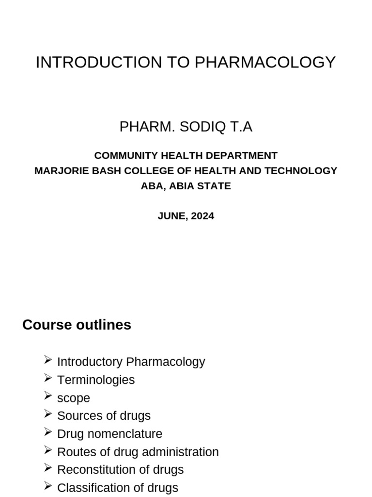Mbash Introduction To Pharmacology | PDF | Pharmacology | Topical Medication