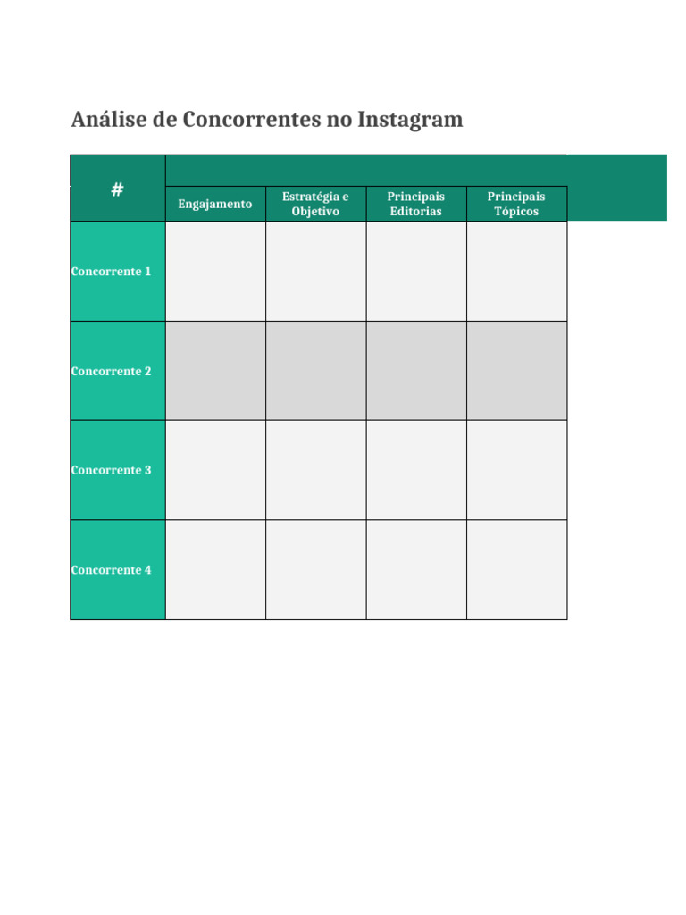 %5BPlanilha+Excel%5D+An%C3%A1lise+de+Concorrentes+no+Instagram | PDF