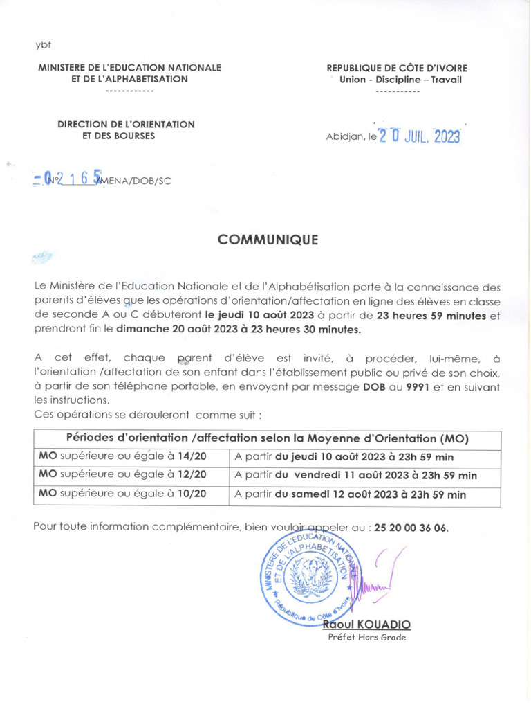 Communique Orientation en Ligne Seconde Corrige - Copie | PDF