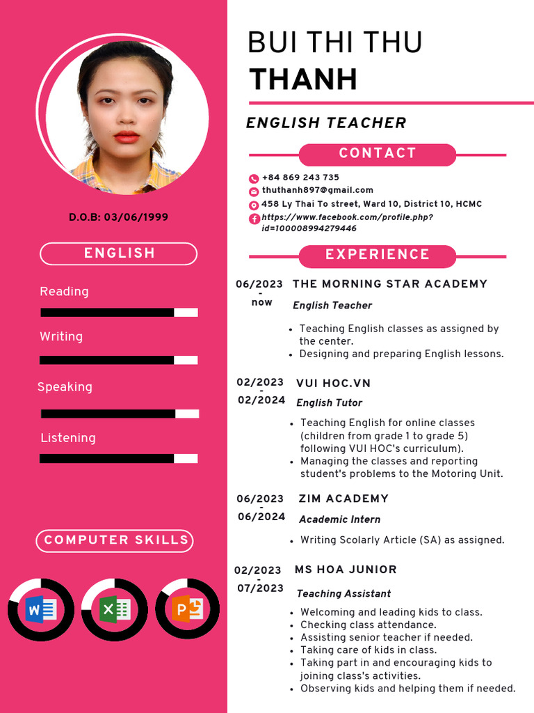 Cv - English Teacher - Bùi Thị Thu Thanh | PDF | Learning