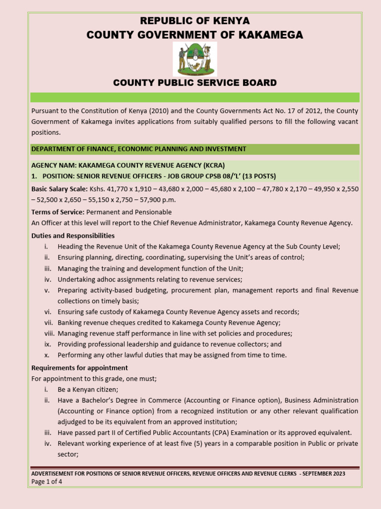 Advertisement For Snr. Revenue Officers Revenue Officers Revenue Clerks ...