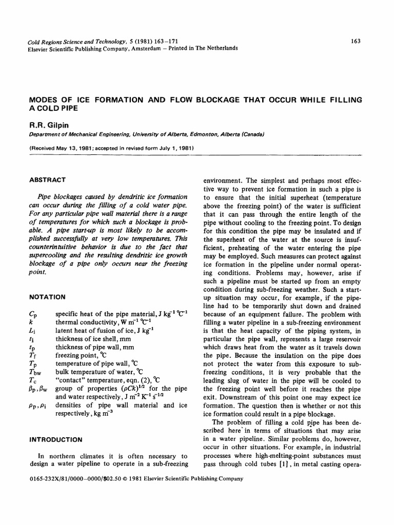 Gilpin (1981) - Modes of Ice Formation and Blockage | PDF | Ice | Freezing