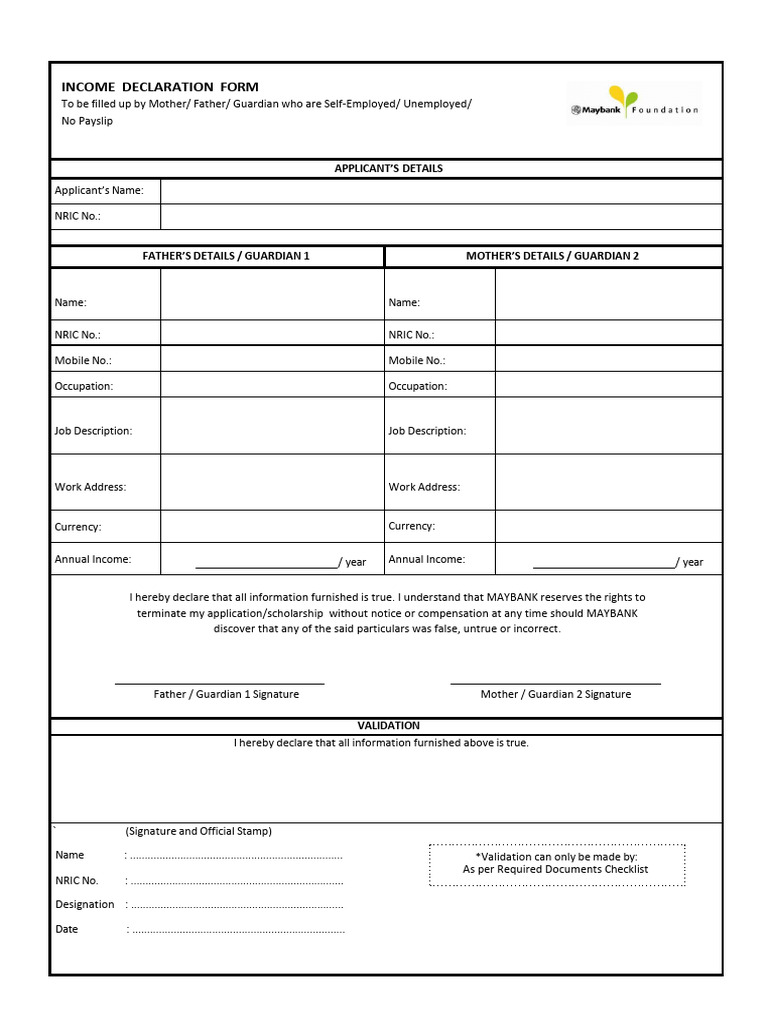 Income Declaration Form for Guardians | PDF