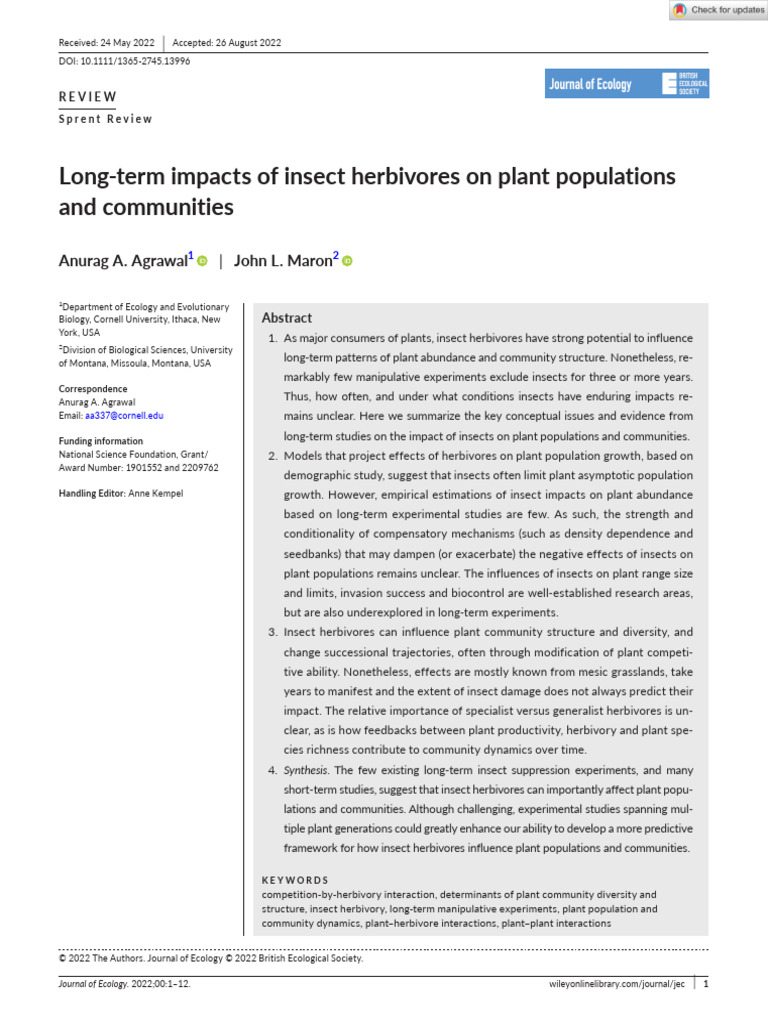 Long-Term Impacts of Insect Herbivores On Plant Populations and ...