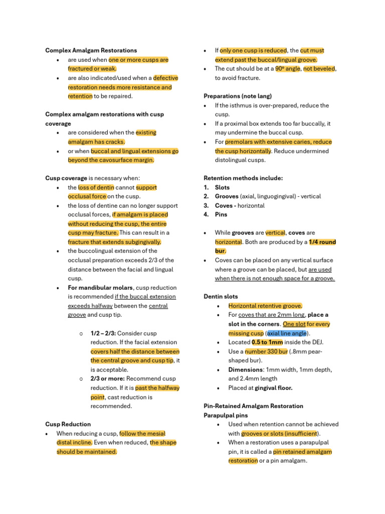 Operative Dentistry - Complex Amalgam Restoration | PDF | Materials ...