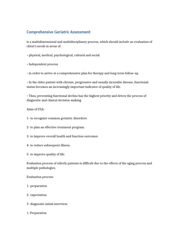 Comprehensive Geriatric Assessment Complete | PDF | Geriatrics | Psychotherapy