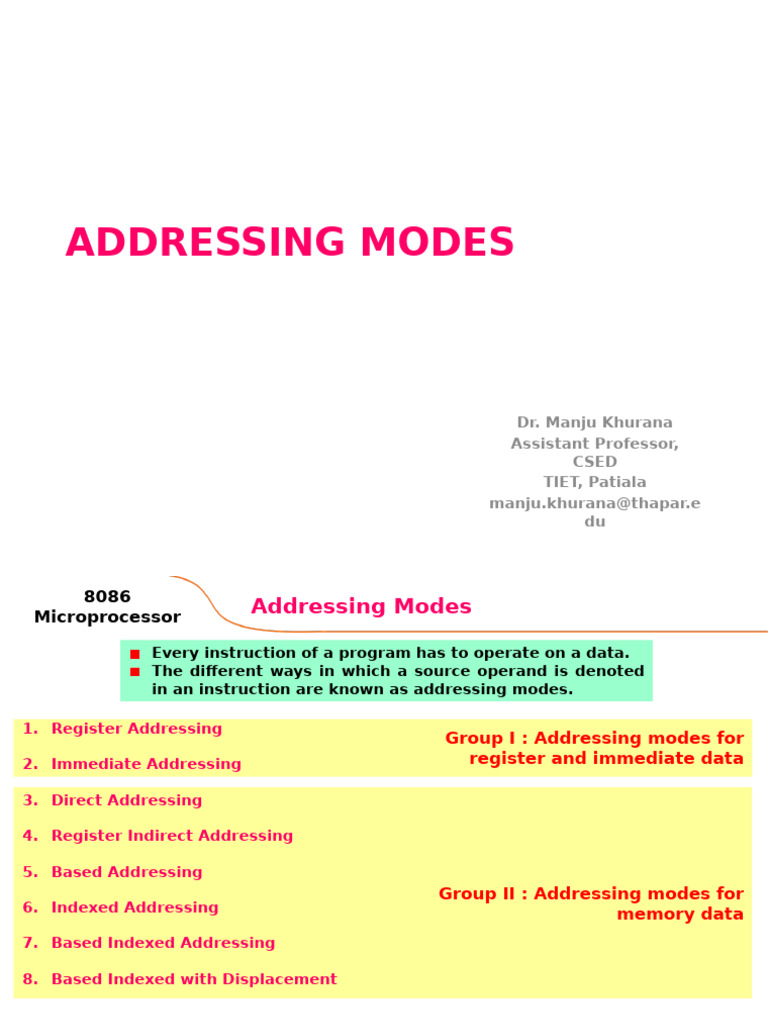 3rd Lecture - Addressing Modes of 8086 | PDF | Digital Electronics | Office Equipment