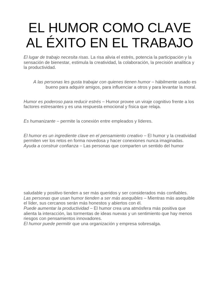 El Humor Como Clave Al Éxito en El Trabajo | PDF