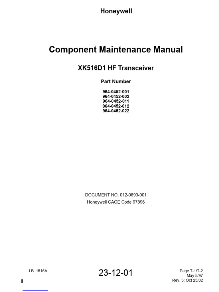 Component Maintenance Manual: Honeywell | PDF | Telecommunications ...