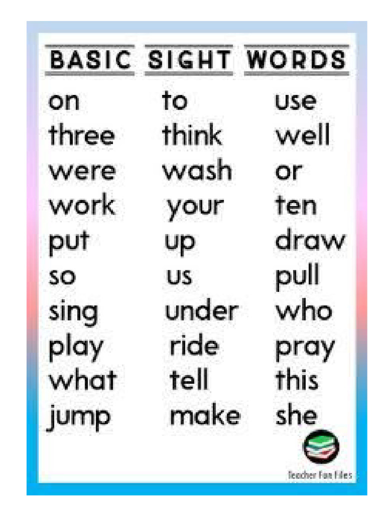 Basic Sight Words | PDF
