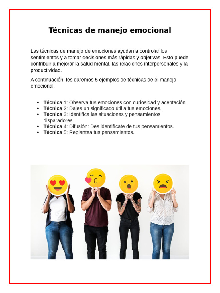 Técnicas De Manejo Emociona2 Pdf Las Emociones Salud Mental