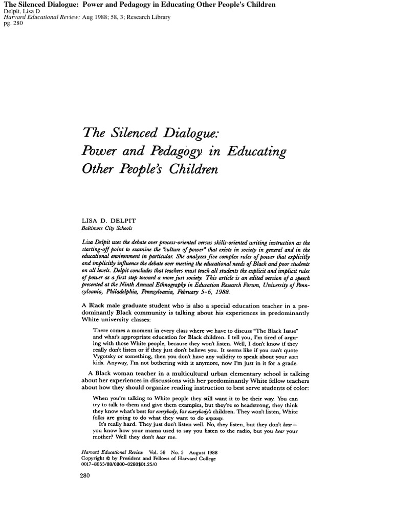 The Silenced Dialogue Power and Pedagogy | PDF