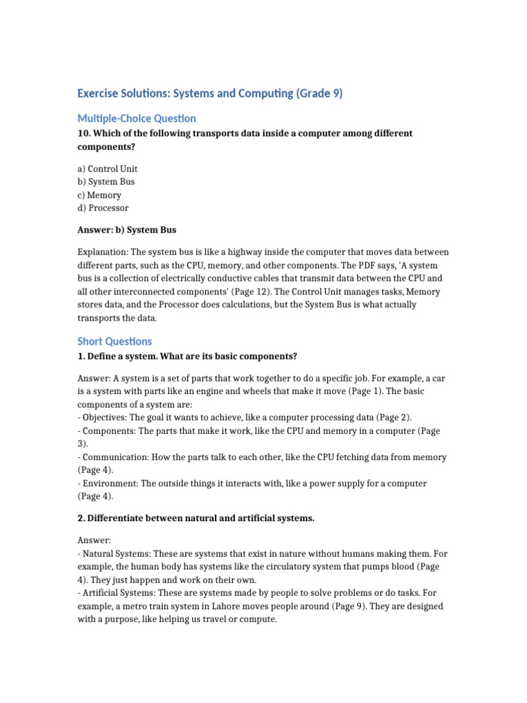 Grade 9 Computing Exercise Solutions | PDF
