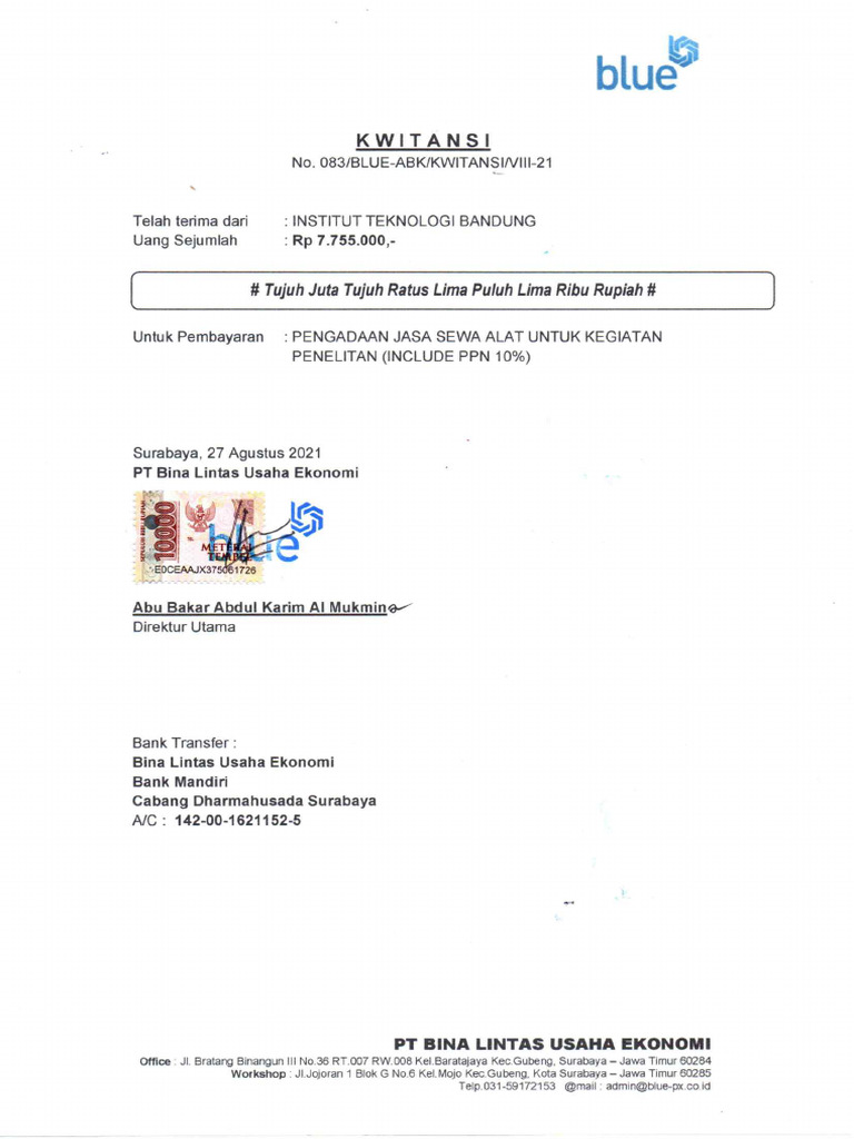 083 - 087 - BLUEPX-ABK - INV - VIII-21 - PLTS 1 KWP ITB Dan BP Ruri - Signed | PDF