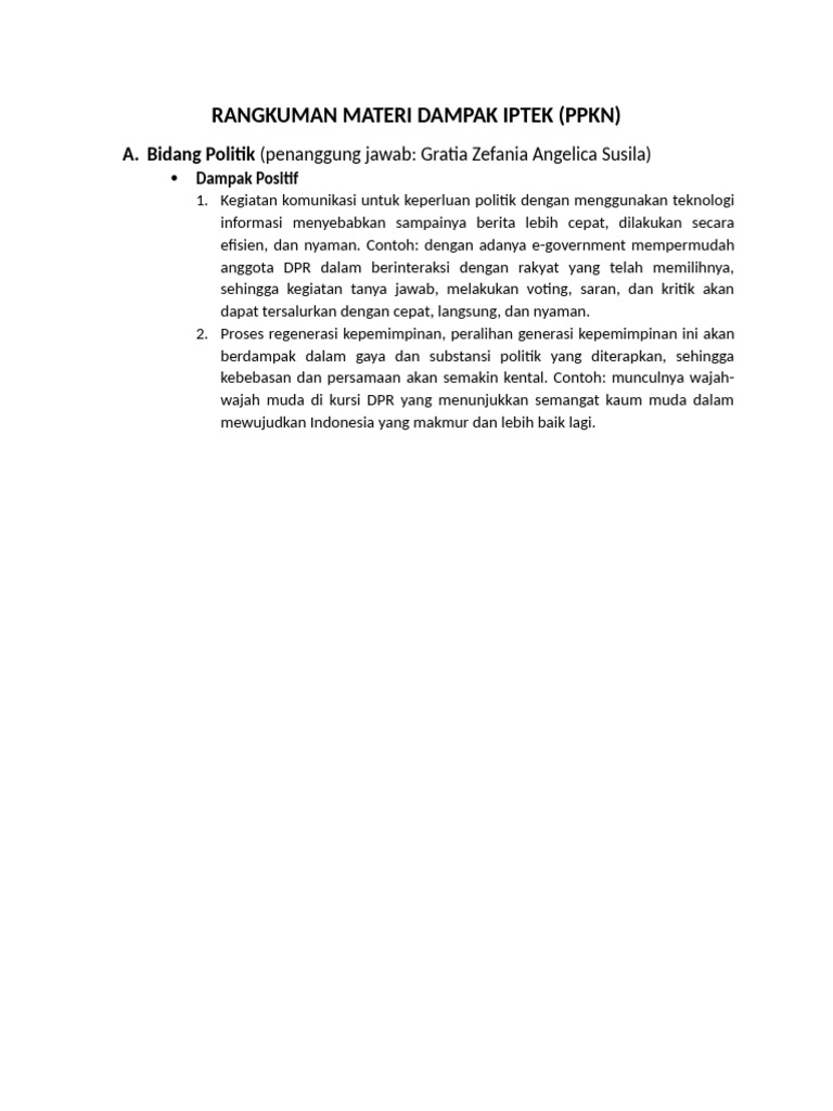 RANGKUMAN MATERI DAMPAK IPTEK | PDF
