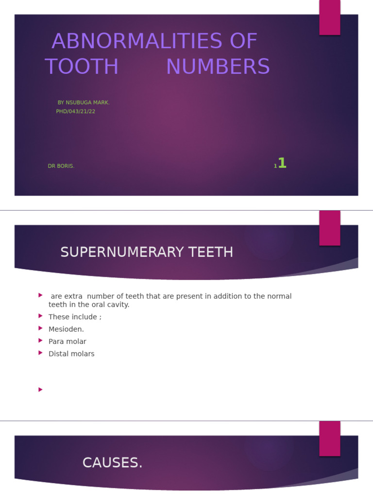 Abnormalities of Tooth Numbers | PDF | Medical Specialties | Dentistry