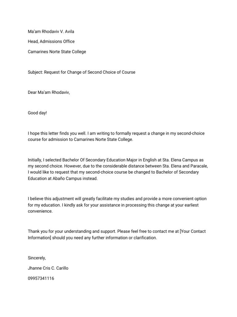 Change Course Request | PDF
