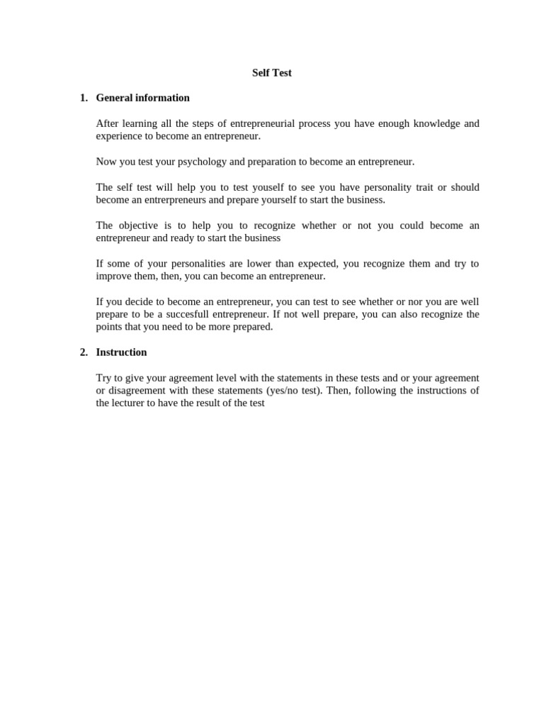 Entrepreneur Readiness Self-Test Guide | PDF