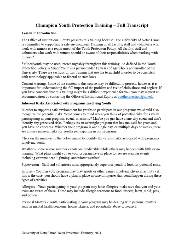 Champion Youth Protection Training Transcript 2 | PDF | Child Abuse ...