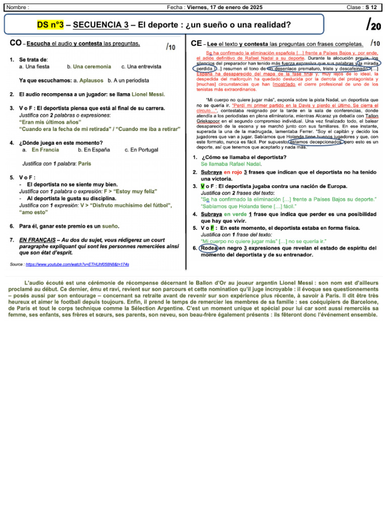 DS N°3 - CO-CE - Sujet 1 - Corrigé | PDF