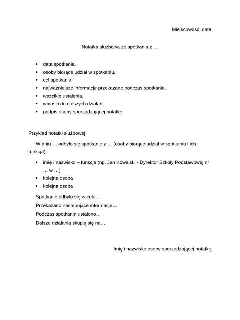 Wzor Notatki Sluzbowej Ze Spotkania 1 | PDF