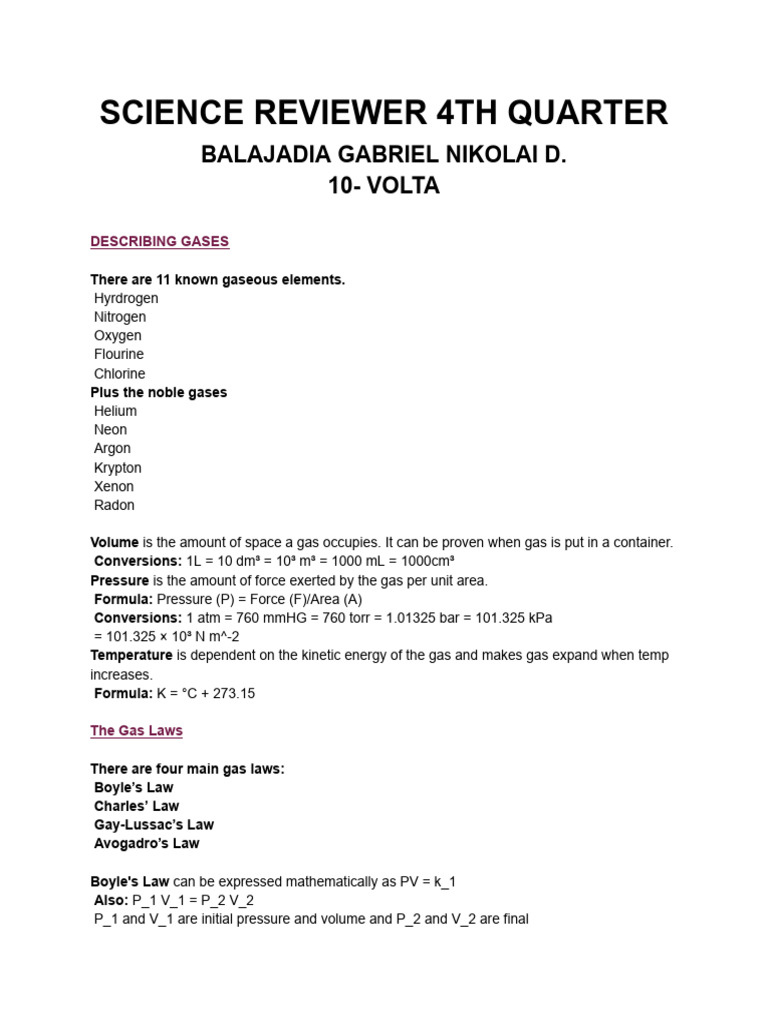 Sci Clearance g10 2024 25 | PDF | Gases | Amino Acid
