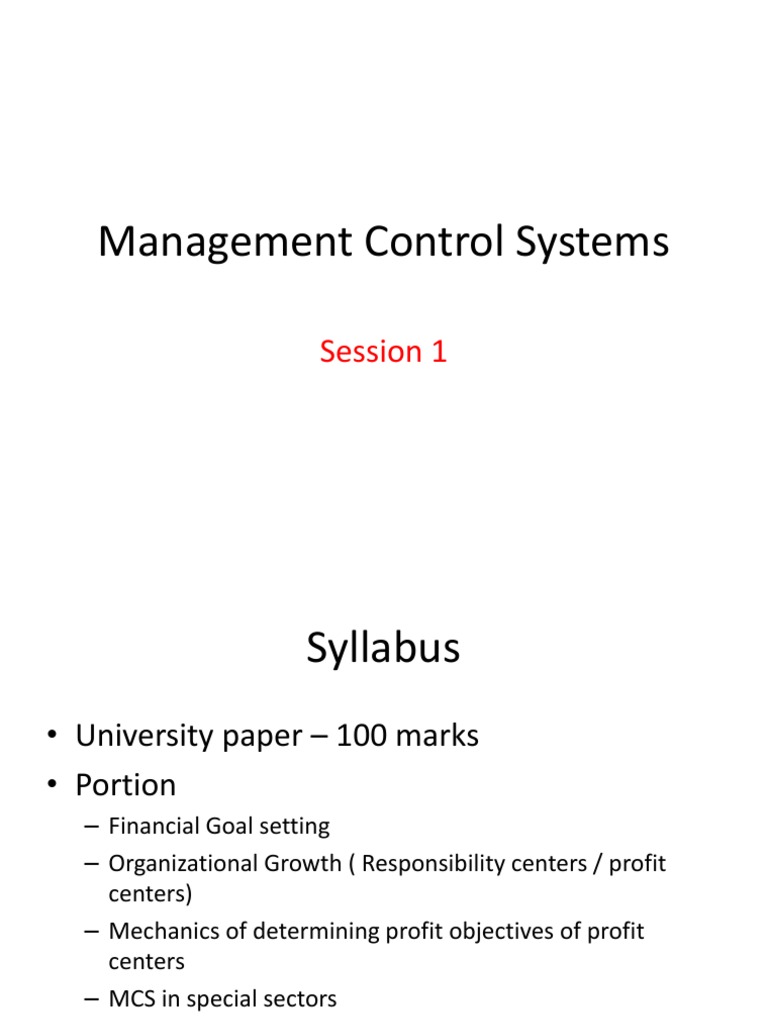 Management Control Systems - Session1 | PDF | Strategic Management | Goal