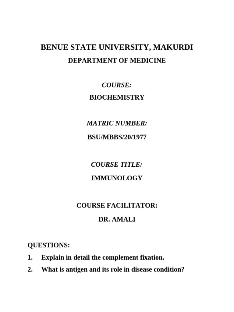 Immunobiochemistry Assignment | PDF | Complement System | Immune System