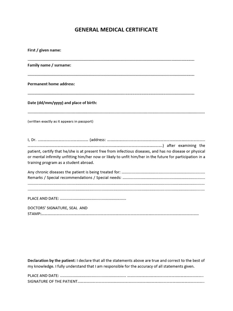 General Medical Certificate | PDF