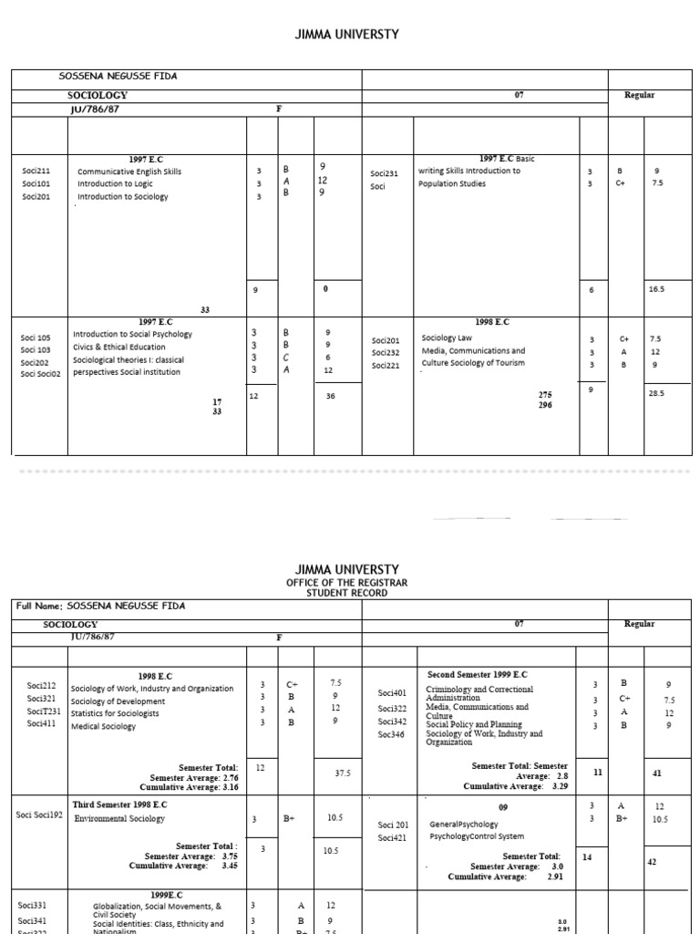 Full NameSOSSENA NEGUSSE FIDA | PDF | Liberal Arts Education | Behavioural Sciences