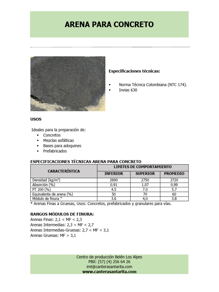 Ficha Técnica de Arena para Concreto | PDF