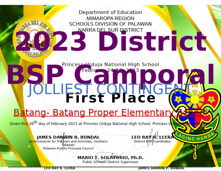 DISTRICT BSP CERT award best | PDF