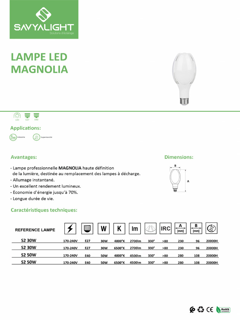 LAMPE LED Magnolia 50w | PDF