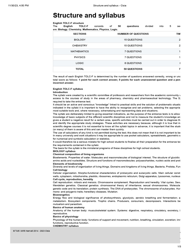 Cisia TOLC-F Exam Syllabus Overview | PDF | Trigonometric Functions | Force
