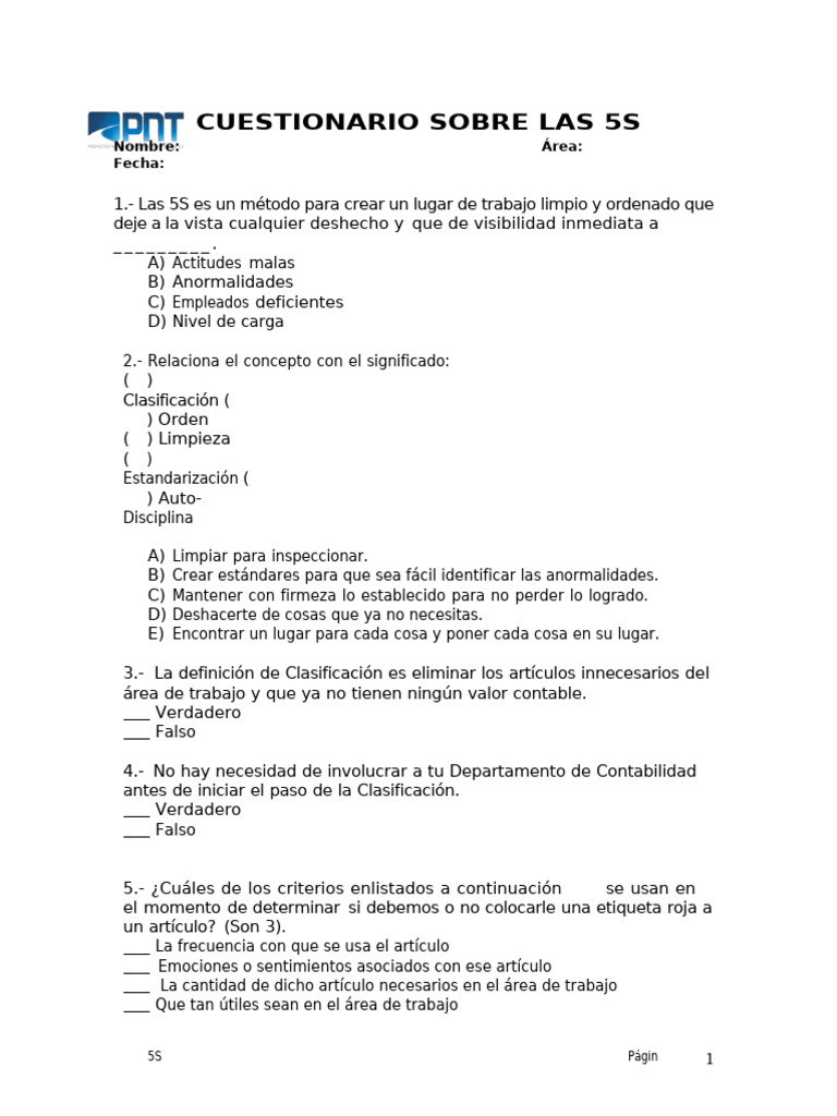 5S Quiz Spanish | PDF