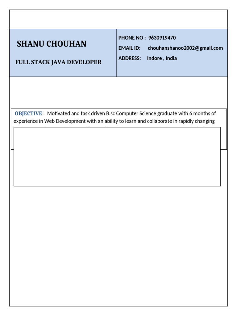 Shanu Chouhan: Full Stack Developer Profile | PDF