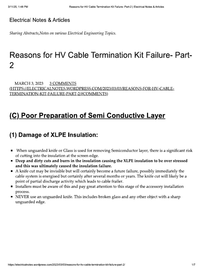 HV Cable Termination Kit Failure Part 2 | PDF