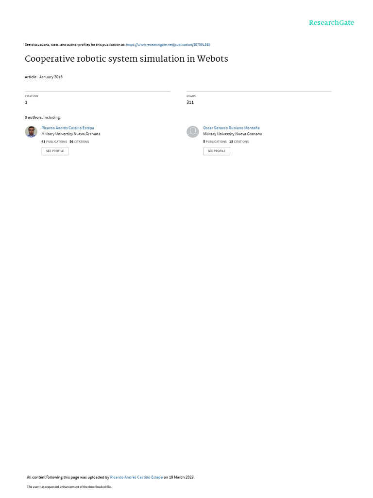 Cooperative Robotic System Simulation in Webots: January 2016 | PDF | Robotics